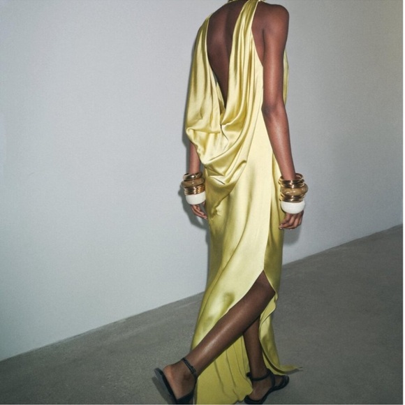 Zara | Dresses | Zara Backless Yellow Satin Dress | Poshmark